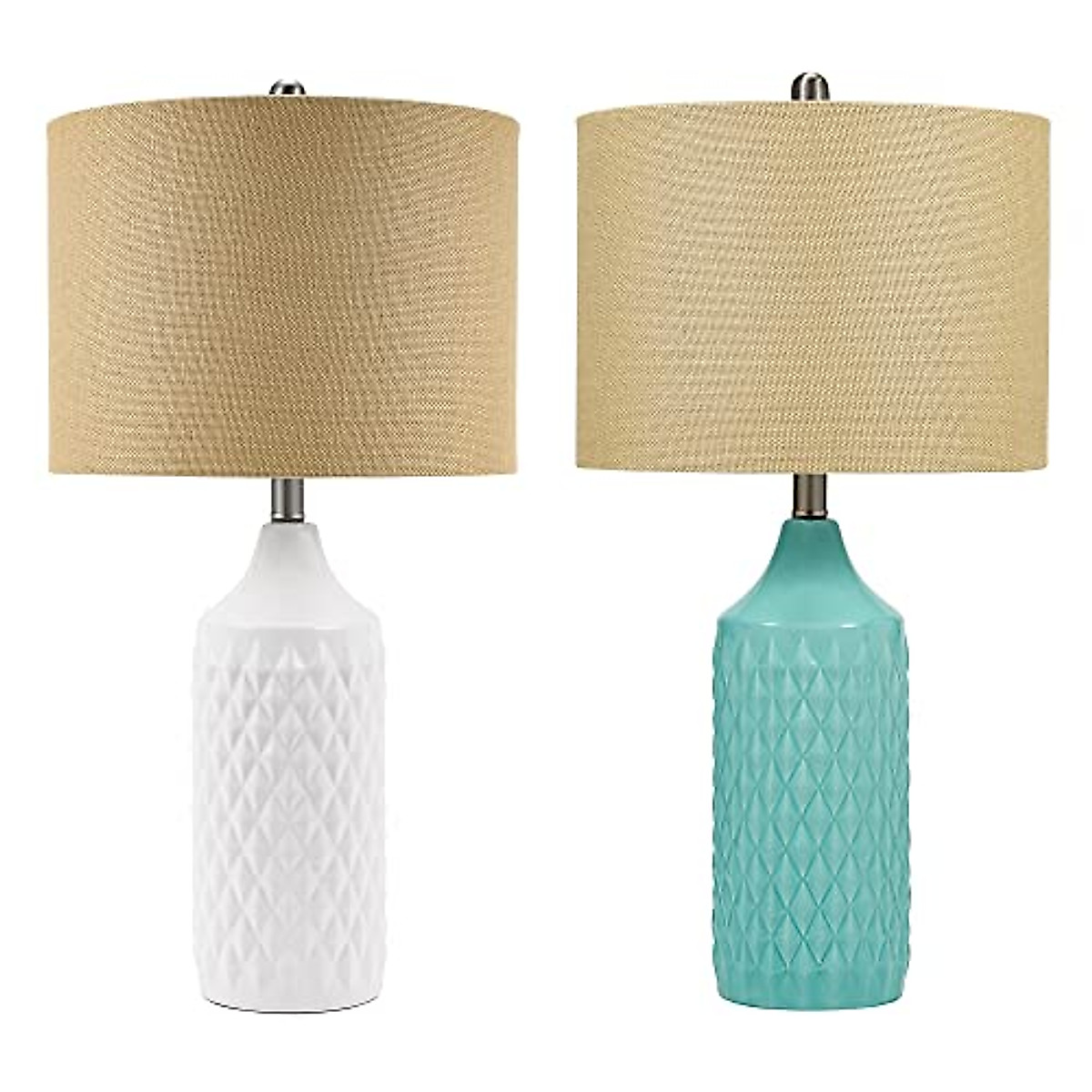 Catalina 19970-000 Cassie Quilted Ceramic Table Lamp with Linen Drum Shade, 26.5", Classic Aqua Blue