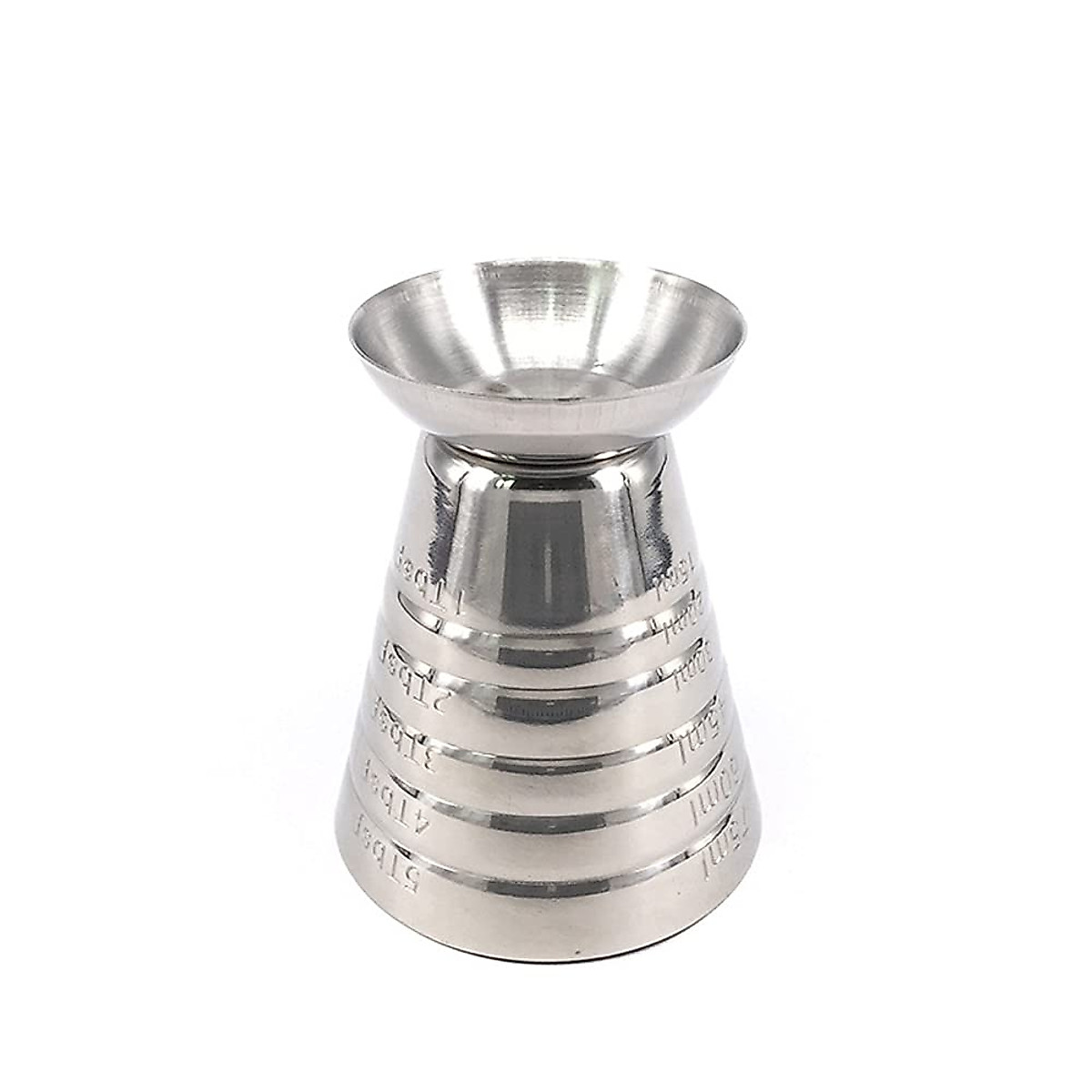 1 Piece Cocktail Jigger Measuring Cup Cocktail Measuring Cup Stainless Steel Bar Jigger Three Scales Coffee Measuring Jigger Up to 2.5oz, 5Tbsp, 75ml(Silver)