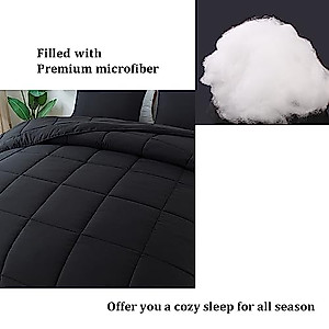 HOXXME Twin Size Comforter Set Black, All Seasons Bedding Comforters & Sets with Pillow Cases, 2 Pieces Lightweight Summer Duvet Insert, Down Alternative Bedding Set with 1 Pillowcases, 64"x88"