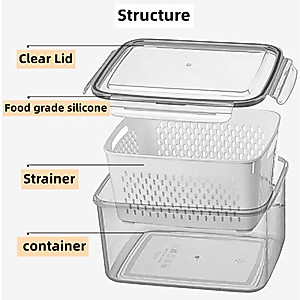 Fruit Vegetable Storage Containers for Fridge,3 PCS Produce Saver Containers for Refrigerator Organizer Bins,Plutuus BPA free Plastic Produce Keepers with Lid & Colander for Salad Berry Lettuce watermelon Storage
