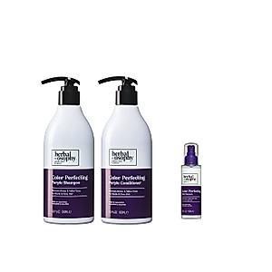 Herbalosophy 2 x 16.9 Fl Oz Purple Shampoo & Conditioner Set for Blonde and Gray Hair, with 3.38 Fl Oz Hair Serum, Eliminates Brassy and Yellow Tones