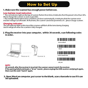 NADAMOO Wireless Barcode Scanner 328 Feet Transmission Distance USB Cordless 1D Laser Automatic Barcode Reader Handhold Bar Code Scanner with USB Receiver for Store, Supermarket, Warehouse