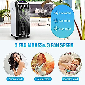 3-IN-1 Evaporative Air Cooler,26” Portable Air Conditoner Humidifier/Fan with 3 Wind Modes,3 Speeds,Remote Control,Wide Oscillating,Ultra-Quiet Compact Cooling Fan for Home Office Bedroom