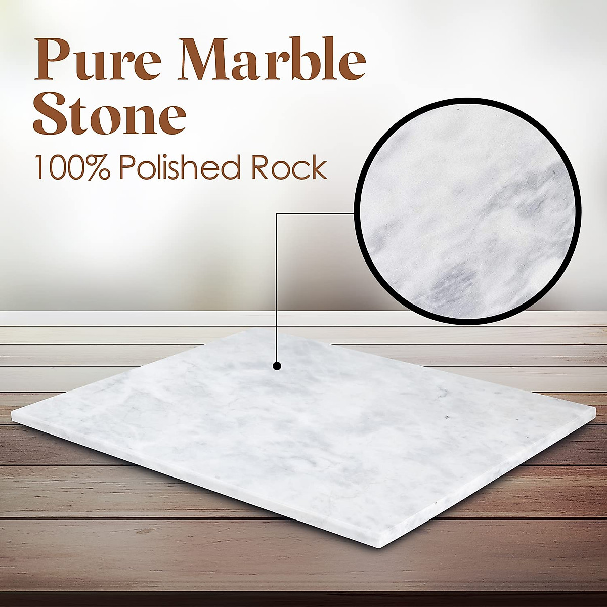 Homeries Marble Cutting Pastry Board (20 x 16 Inches) - Marble Serving Tray for Cheese, Pastries, Bread - Large White Fancy Marble Slab for Cake Display Marble – Sleek Design & Non Slip Rubber Feet