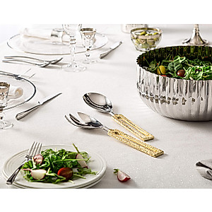 Set of Stainless Steel Salad Servers with Gold Loop Handle- Two toned Server and Handle- Spoon and Spork Set