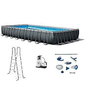 Intex 26377EH 32ft x 16ft x 52in Ultra XTR Rectangular Swimming Pool with 28003E Maintenance Kit, Ladder and 120V 2,800 GPH Sand Filter Pump