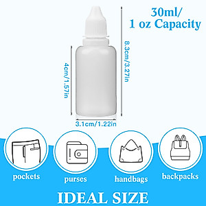 Tioncy 100 Pcs 30ml Plastic Dropper Bottles Squeezable Liquid Dropper Bottles with Leak Proof Caps, Refillable 1 oz Plastic Eye Dropper Bottles for Essence, Essential Oil(White Lid)