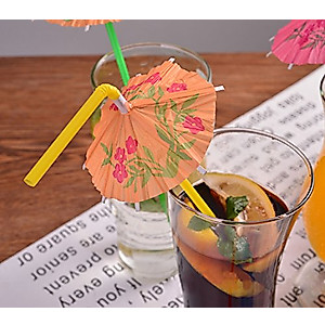 100 Pcs Disposable Umbrella-Shaped Straws Flexible Bendable Table Decor Straws for Hawaiian Tropical Drinks Soft Drinks Cocktail Bars Restaurants Luau Party Supply Beverage Decorations