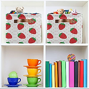 xigua Strawberry Storage Basket Rectangular Collapsible Storage Box Canvas Square Storage Bin with Handles for Home,Office,Books,Nursery,Kid's Toys,Closet & Laundry