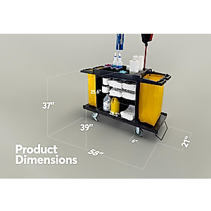 Hotel Cart Housekeeping Room Service Cart H 39" x L 60" X W 21" (Black)