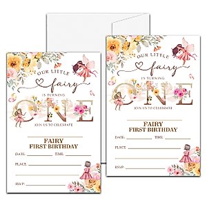 Fairy 1st Birthday Party Invitation, Garden Fairy Themed Fill-In Invites, 20 Floral Invitations With Envelopes for Women (4" X 6"), Adults Butterfly Party Favors Decorations and Supplies -56
