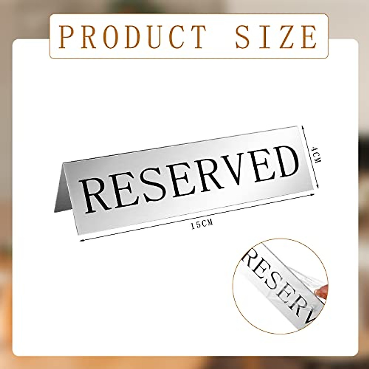 Metal Reserved Table Signs Reserved Sign Reserved Desk Signs Double Sided Table Stand Tents Sign Reserved Seating Signs for Wedding Restaurant Parties Ceremony, 5.91 x 3.15 Inch (Silver, 24 Pcs)