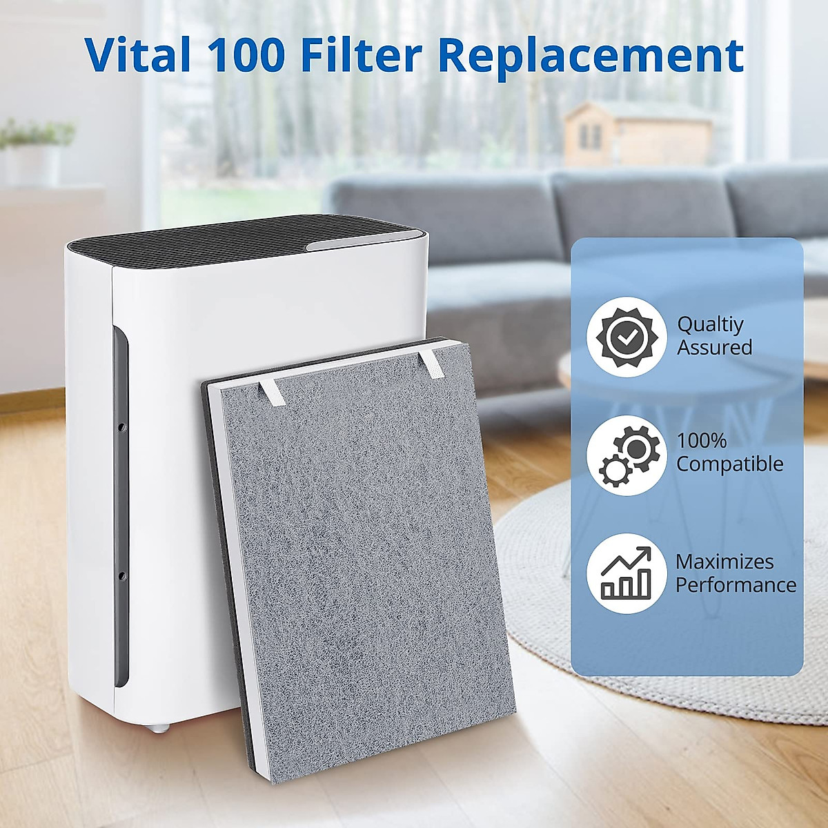 2 Pack Vital 100 True HEPA Replacement Filter Compatible with LEVOIT 100 Air Purifier, H13 and High-Efficiency Activated Carbon Set, Part Number 100-RF
