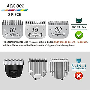 Shernbao Professional Animal Stainless Steel Clip Attachment Guide Comb Set for A5 style Detachable Blade Pet, Dog, Cat, and Horse Clippers (ONLY Snap on Size # 10/15/30,Not compatible with 5-in-1 blades）