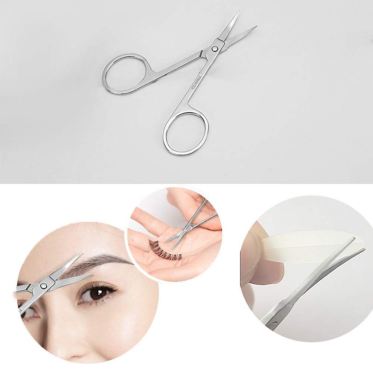 Eyebrow Scissors and Three Eyebrow Brushs, beard and nose trimming scissors eyelash with curved craft stainless steel scissors