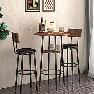 LTTROMAT 3 Piece Pub Table Set, Round Bistro Table and Bar Stool, Kitchen Counter Height Dining Table with Storage Shelves, Pu Cushion Chairs Set of 2, Modern Bar Table Set for Small Spaces