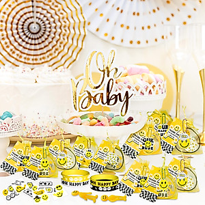 Wood Homing 72PCS One Happy Dude Birthday Party Favor for Kids Smile Face Theme Gifts Set Include Bracelet Tatto Thank You Card with Keychain and Organza One Happy Dude Party Classroom School Supplies