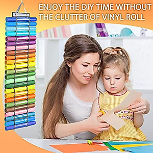 SAIVEN Vinyl Roll Holder with 2 Hook, 24 Rolls Hanging Adjustable Craft Vinyl Roll Keeper Craft Room Organizer Storage Bag, for Closet, Door and Wall Mount (24)
