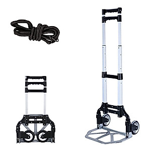 Folding Hand Truck and Personal Dolly,200lbs Aluminum Stair Climbing Dolly Cart with Rubber Wheels and Bungee Cord,Heavy Duty Handcart Luggage Cart for Home,Travel, Moving and Office Use