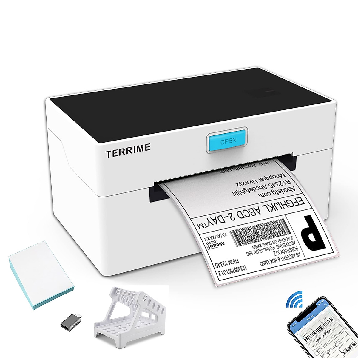 TERRIME Thermal Shipping Label Printer, Wireless Bluetooth Thermal Printer for 4x6 Shipping Label Barcode, Compatible with Android & iPhone/Windows/Mac OS, Support UPS FedEx Shopify Ebay Amazon Etsy