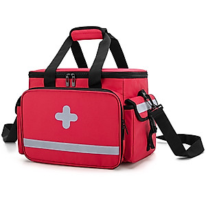 CURMIO First Aid Kits Bag Empty, Emergency Supplies Bag Medical Bag for Home Health Care and Trauma Kits, Red (Empty Bag Only)
