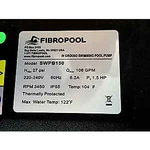 FibroPool 1.5 HP Swimming Pool Pump for In Ground Pools and Spas - 1.5 Horsepower - Designed in the USA - High Efficiency Single Speed Motor With Clear Top Lid - FP150