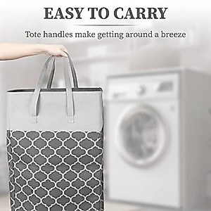 BROOKSTONE, Large Laundry Hamper with Handles, Perfectly Sized for Everyday Use, Foldable Travel Laundry Bag for Dirty Clothes, Laundry Basket for Dorms and Bedrooms Gray/White