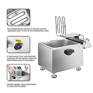 WaterElfo Electric Deep Fryer - 13L 13.7QT Commercial Deep Fryer 1800W 120V18.7Pounds withTroperature Control and Timer Large Basket Fryer for Commercial and Domestic Kitchens