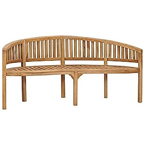 vidaXL Banana Bench, Outdoor Patio Banana Bench Loveseat with Armrest, Garden Bench for Yard Porch Entryway Lawn Poolside, Solid Wood Teak