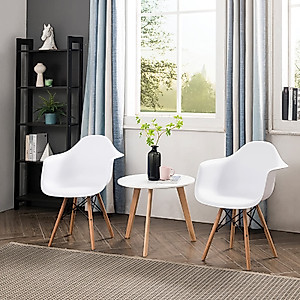 Safstar Mid Century Modern Dinning Chair Set of 2, 2 Pieces DSW Side Chair w/Beech Wood Legs & Curved Seat Supports, Accent Plastic Shell Chair Set for Kitchen, Dining, Bedroom, Living Room (2, White)