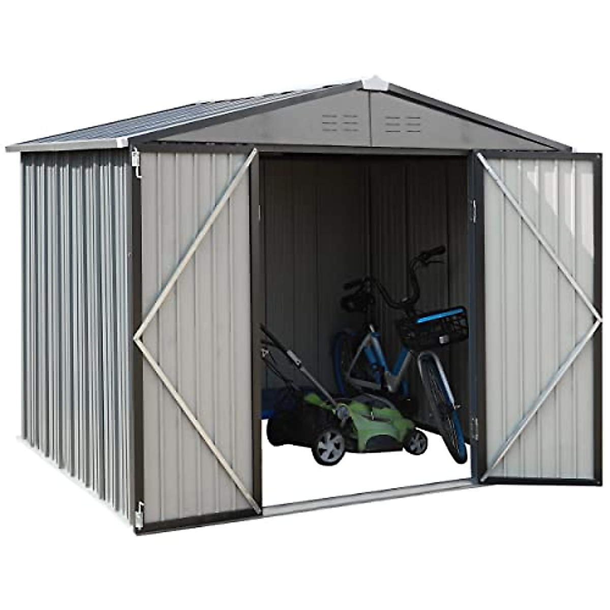 MUPATER Shed Outdoor Storage 8x12 FT, Metal Shed Kit with Lockable Doors and Vents, Garden Tool Storage Shed House for Backyard, Patio and Lawn, Grey