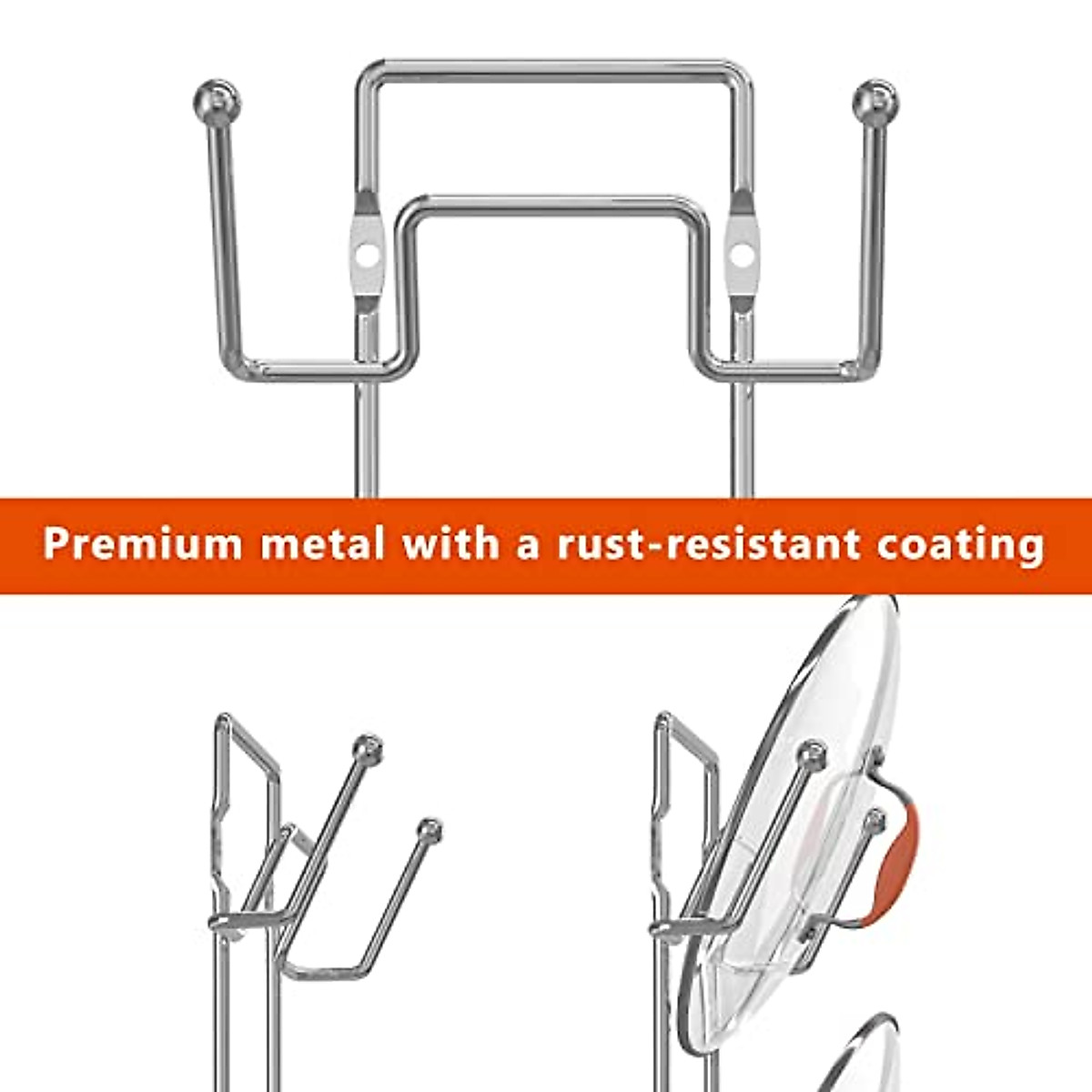 VZINO 2 Pack Pot Lid Organizer Rack for Cabinet Door/Wall, No Drilling Adhesive Wall/Door Mounted Pot and Pan Lid Holder, Plating Metal, Silver