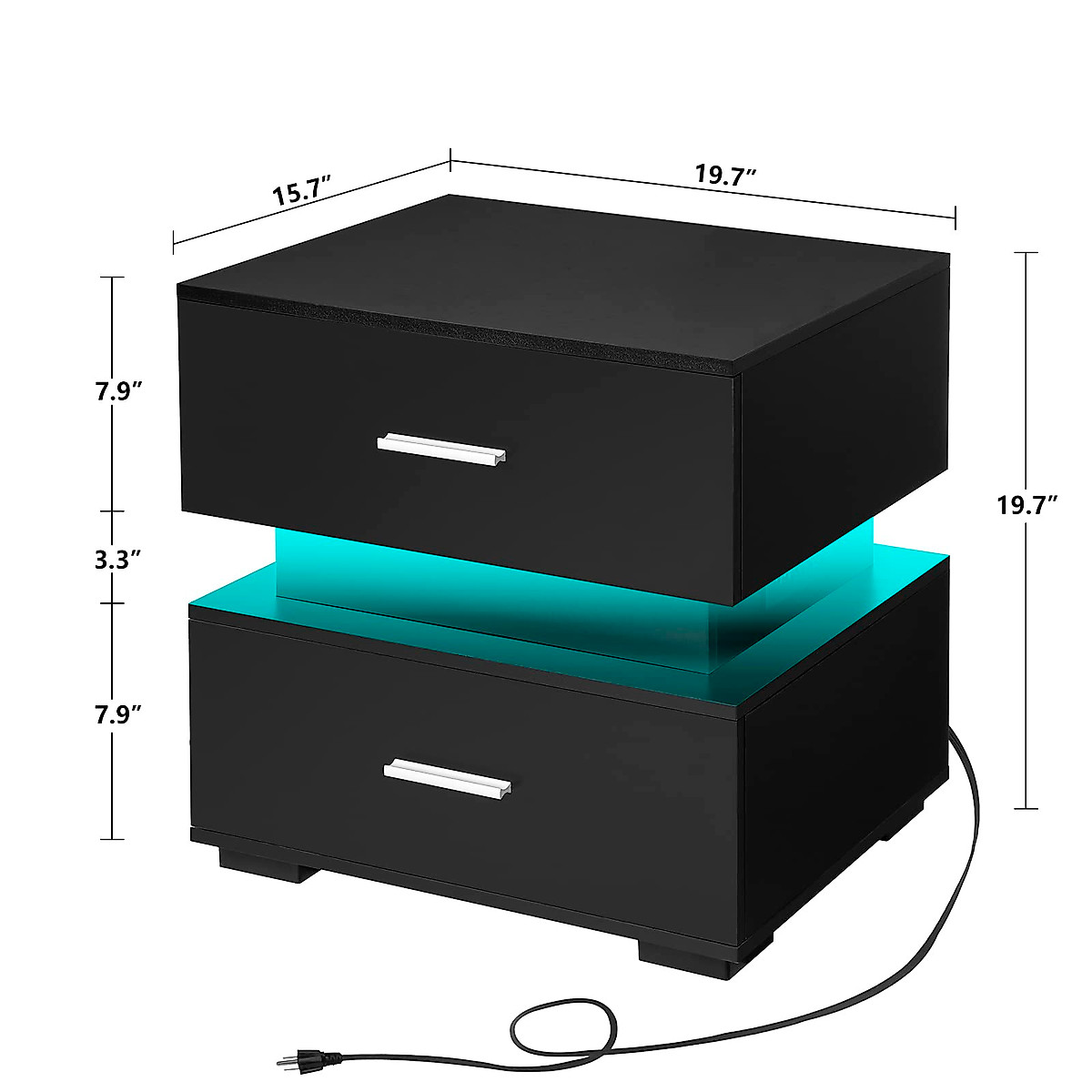 WEENFON Night Stands, LED nightstand with Charging Station, Bedside Table with 2 Wider and Deeper Drawers, Nightstand, Modern Design, End Side Table, Black