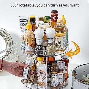 2 Tier Lazy Susan Plastic Clear 360° Spinning Organization & Storage Container Bin 9.25 inch Round Turntable Condiment Spice Rack for Cabinet Pantry Countertop Kitchen Fridge Vanity Bathroom Makeup