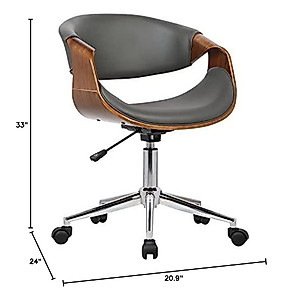 Armen Living Geneva Office Chair in Grey Faux Leather and Chrome Finish