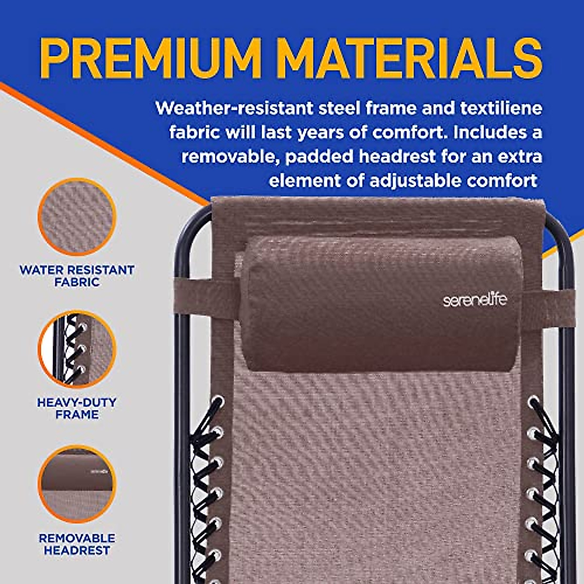 SereneLife Zero Gravity Lounge Chair, One Size, Brown