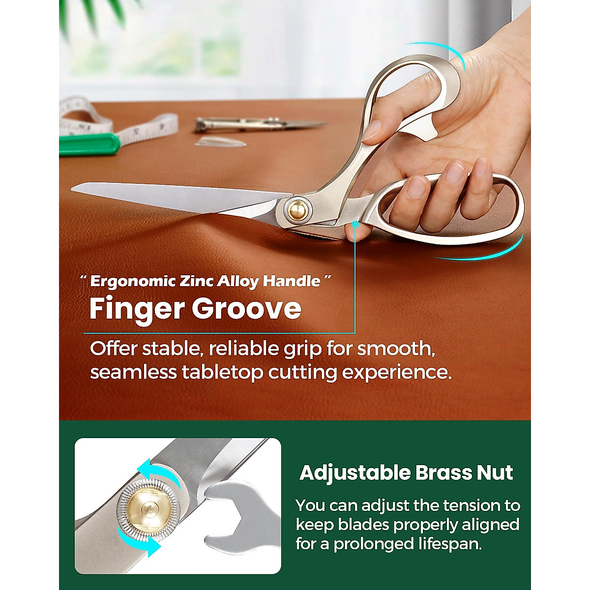 FIVEIZERO Fabric Scissors All Purpose: 10.5" Heavy Duty Scissors (Med. Weight) with Sheath, Ultra Sharp Dressmaker Shears, Professional Tailor Sewing Scissors for Fabric, Upholstery, Leather Cutting