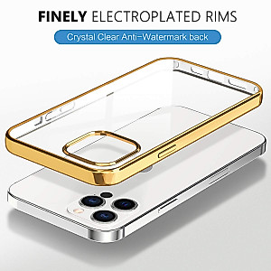 MILPROX Compatible for iPhone 12 Pro Max (2020), Clear Transparent Shockproof Shell Protective Bumper Cover with Electroplated Edge Anti-Yellow Cases - Gold