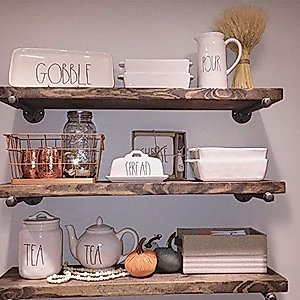 Industrial Floating Shelves Wall Shelf - Floating Shelves Wood Wall Mounted, Hanging Shelves, Floating Shelves Rustic, with Pipe Hardware Brackets (Set of 3) 1.5'' X 7.25" (Special Walnut, 36'')
