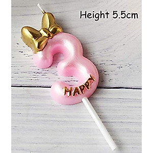 QQYL Gold 3 Candle Birthday Girl,Pink Third 3th Birthday Candle Girl for Cake Topper, Number 3 Cake Topper Gold, 3th Birthday Party Decoration for Three 3 Year Old Party Cake Candle (Style7, Number 3)