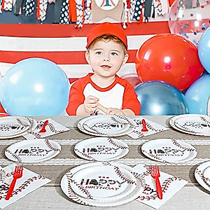 QIFU Baseball Birthday Decorations Tableware for 24 Guests Disposable Baseball Theme Paper Plates,Dessert Plates,Napkins and Forks Sets Baby Shower Decor Boys Girls Birthday Party Supplies