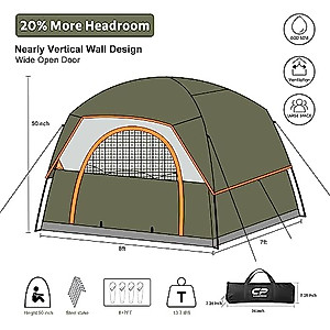 CAMPROS CP Tent 4 Person Camping Tents, Weatherproof Family Dome Tent with Rainfly, Large Mesh Windows, Wider Door, Easy Setup, Portable with Carry Bag - Olive