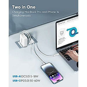USB C Charger, PowerLot 68W 2 Port GaN PD& QC USB-C Power Adapter, 60W USB C Wall Charger for MacBook Pro, iPad pro Charger Block, 18W USB A Fast Charger for iPhone 12 Pro Max/ 11 Pro Max/iPad Air