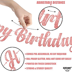 KatchOn, Cursive Glitter Rose Gold Happy Birthday Banner - Pre-Strung, 10 Feet, No DIY | Pink Happy Birthday Banner for Rose Gold Birthday Decorations | Happy Birthday Sign, Happy Birthday Decorations