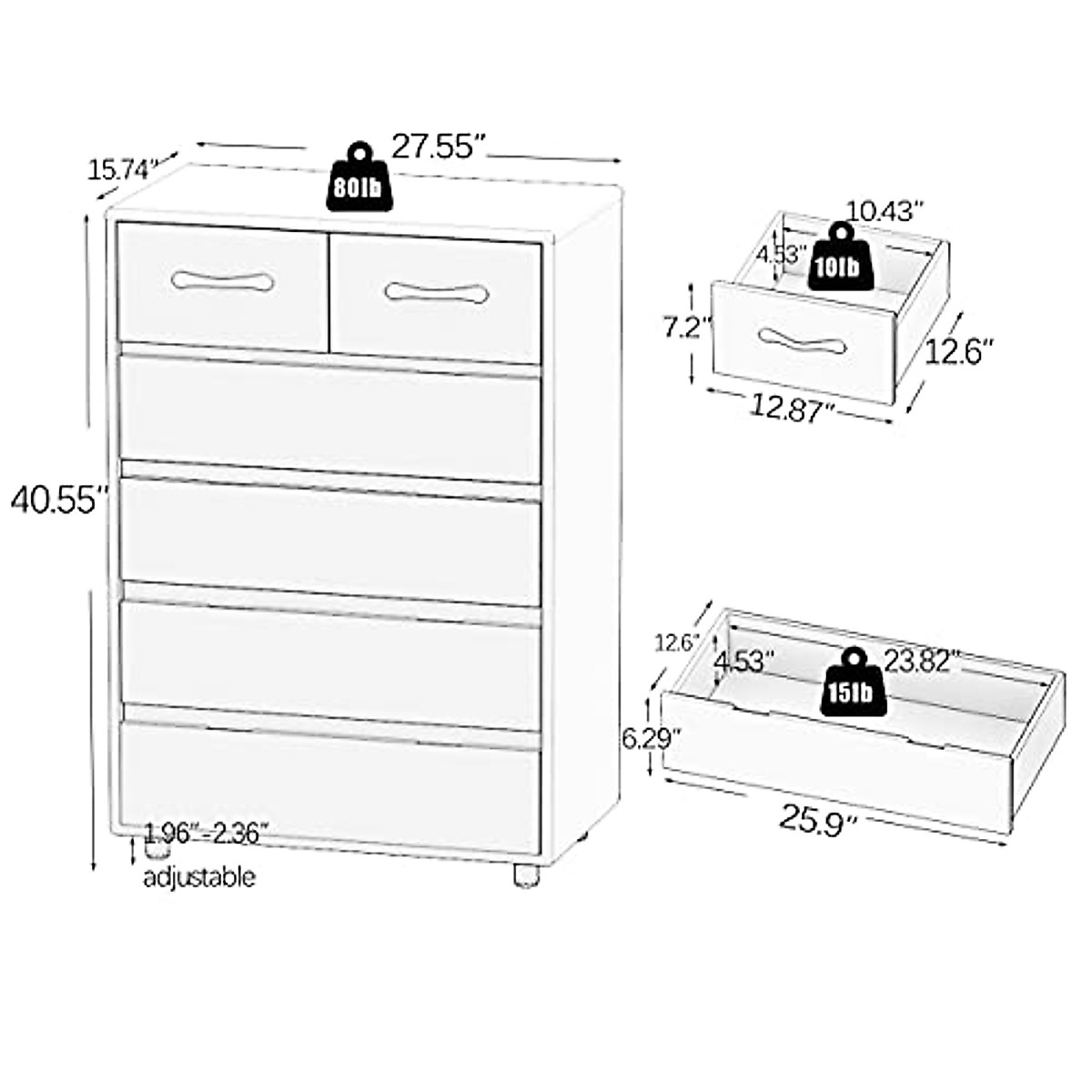 RASOO Chest of Drawer 6 Drawers Dressers Chest for Bedroom Cabinet Tall Grey Bedside Drawers Wide Storage Space Sidetable Dresser Chest (6 Drawers, Grey)