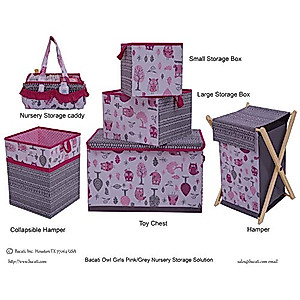 Bacati Owls Girls Cotton Storage Box Large, Pink/Grey