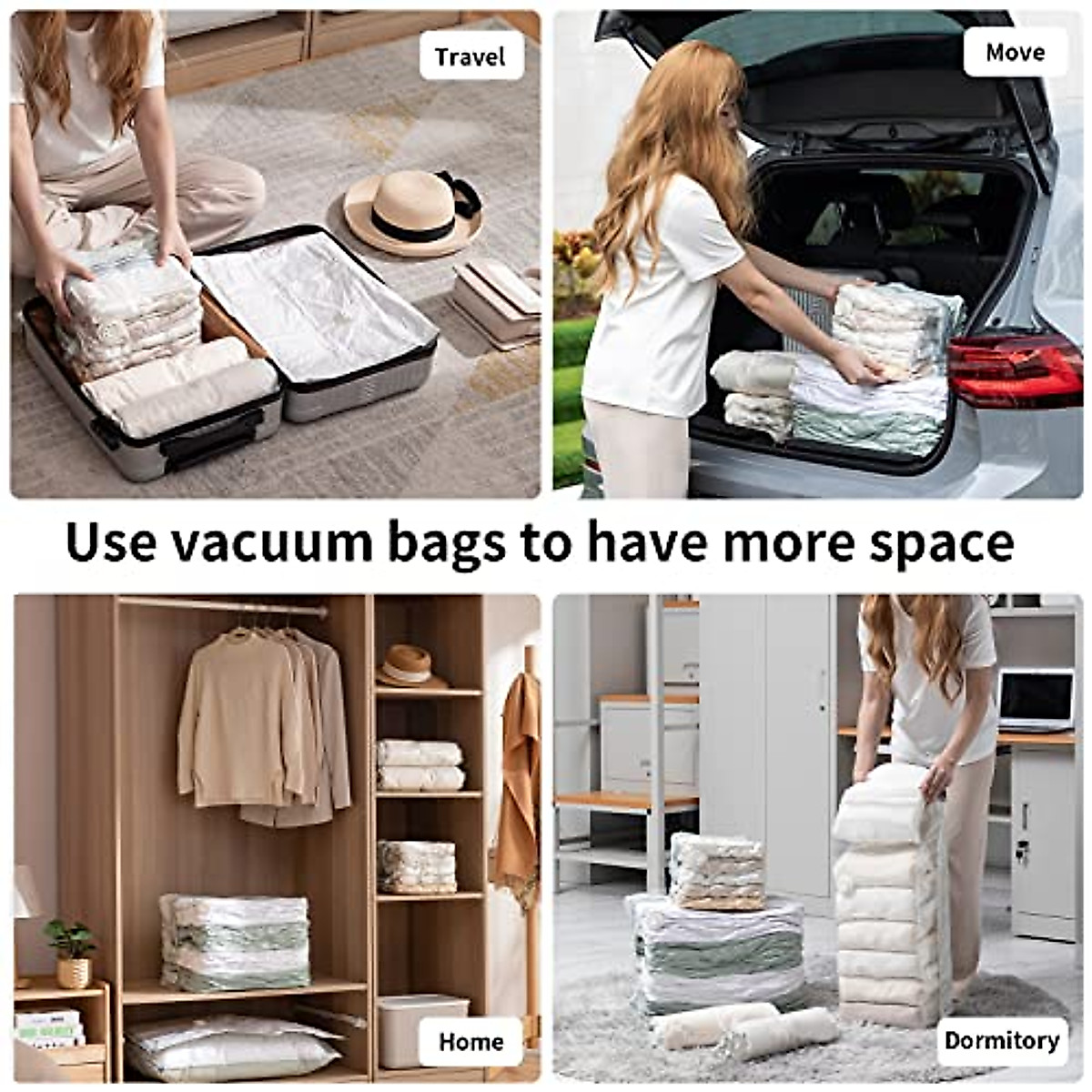 CLEVHOM Vacuum Storage Bags Combo 12 Pack, Vatiety Space Saver Bags for Clothes Beddings Comforters Blankets Quilts Duvets Coat Jacket Sweater, Vacuum Sealer Bags Save 80% Space for Closet Organizers and Storage