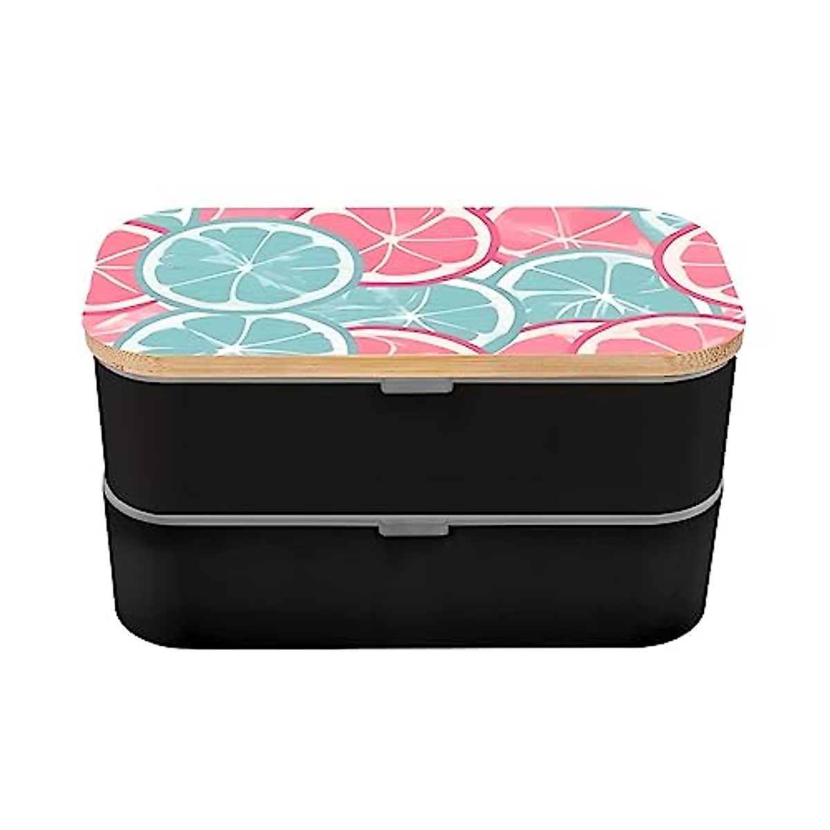 Pink Blue Citrus Slices Adult Lunch Box, Bento Box, With Cutlery Set Of 3, 2 Compartments, Rectangular, Lunch Box For Adults