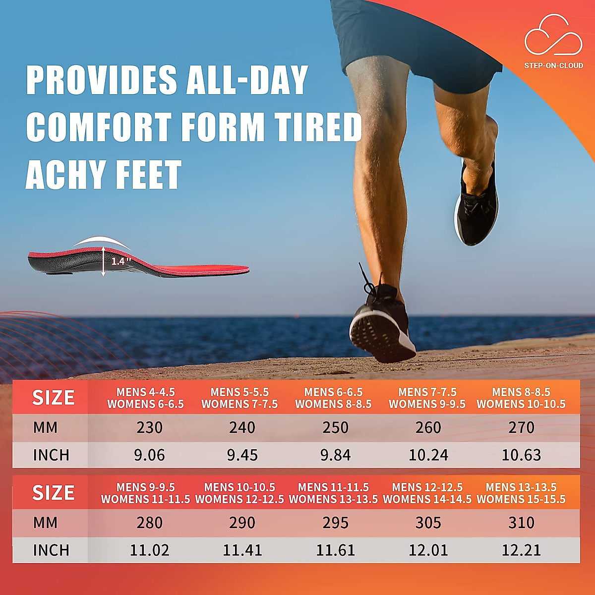 PCSsole Plantar Fasciitis High Arch Support Insoles Men Women - Orthotic Shoe Inserts for Arch Pain Relief - Boot Work Shoe Insole - Standing All Day Comfort