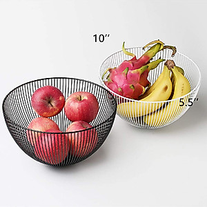 IBWell Wire Fruit Basket Fruit Bowl Kitchen Fruit Basket Stand Fruit Bowls for the Counters Metal Fruit Bowl(Round Black)